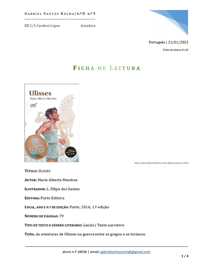 Ficha de Leitura Ulisses | PDF | Ulisses | Odisseia