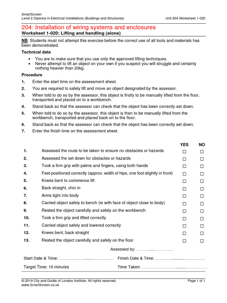 Safe Lifting Techniques Worksheet | PDF