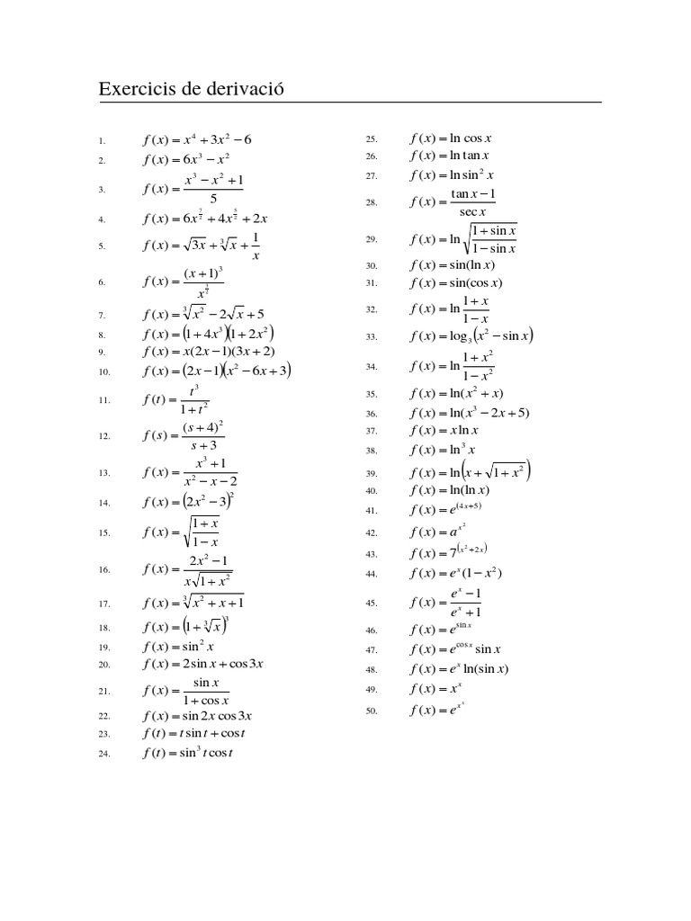 50exercicis de Derivació (Solucions) | PDF