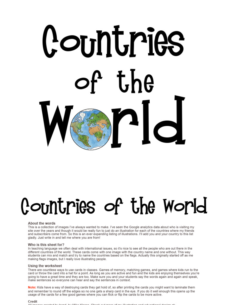 Illustrated Country Cards for Learning | PDF | Games & Activities