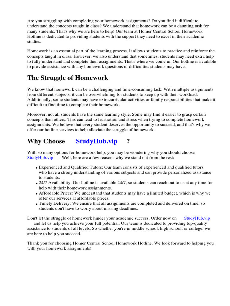 Homer Central School Homework Hotline | PDF | Homework | Curriculum