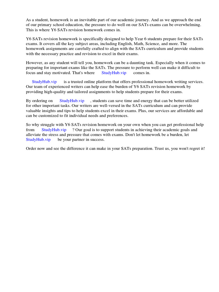 Y6 Sats Revision Homework | PDF | Sat | Homework