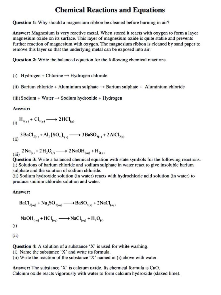 10th CH 1 Chemical Reaction and Equation | Download Free PDF | Chemical ...