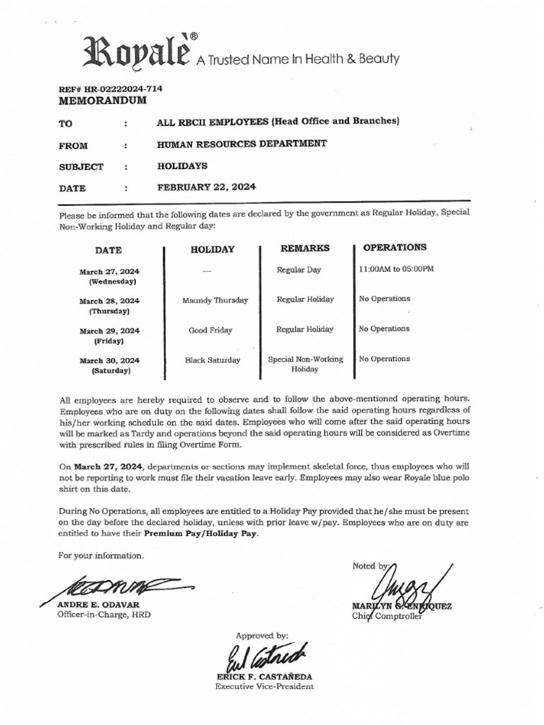24 Holiday Memo 2024 | PDF