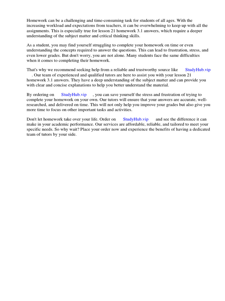 Lesson 21 Homework 3.1 Answers | PDF | Worksheet | Homework