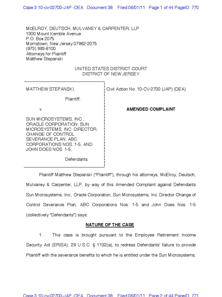 Matthew Stepanski June 1, 2011 Amended Complaint Against Oracle - FILED ...