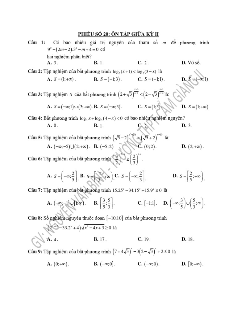 PHIẾU SỐ 20 ÔN MŨ VÀ LOGA HÌNH | PDF