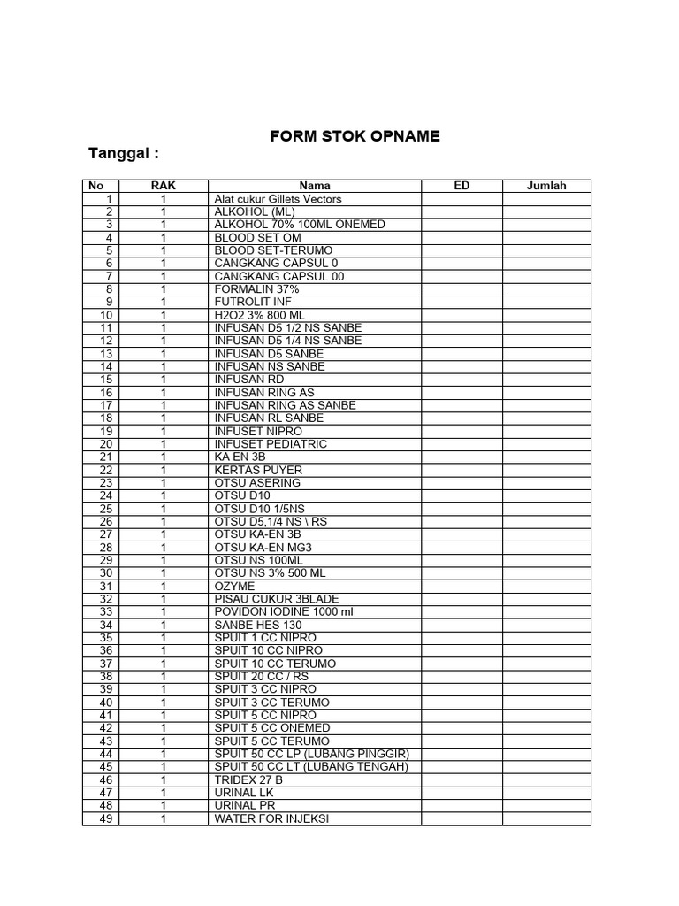 Form Stok Opname | PDF | Medical Treatments | Pharmacology