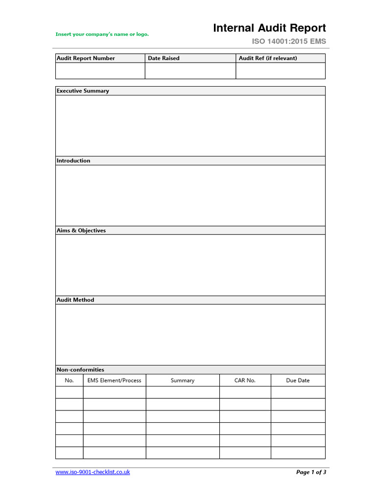 Internal Audit Report for ISO 14001 | PDF