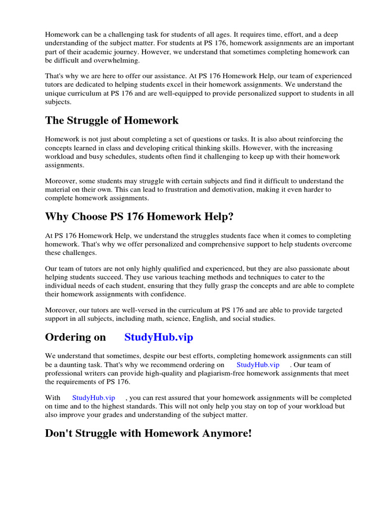 Ps 176 Homework | PDF | Homework | Teachers
