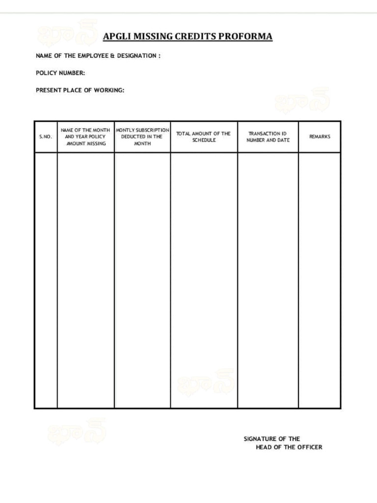 APGLI Missing Credits Proforma | PDF