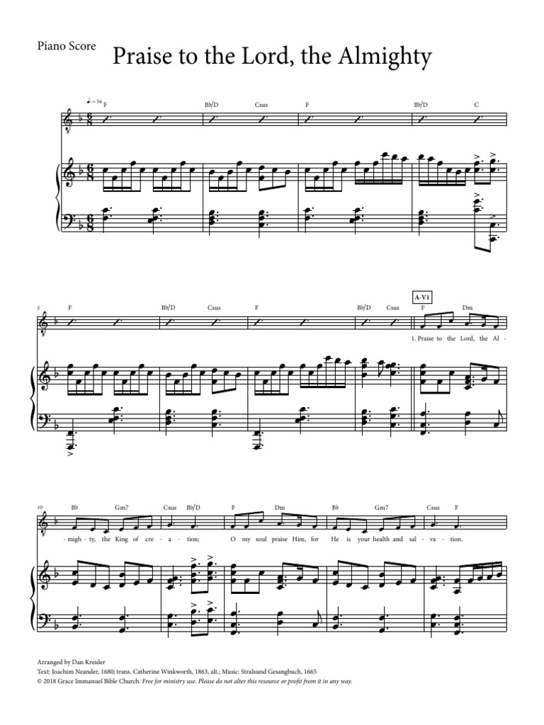 Praise to the Lord the Almighty_02_Piano Score | PDF | Hymns | English ...