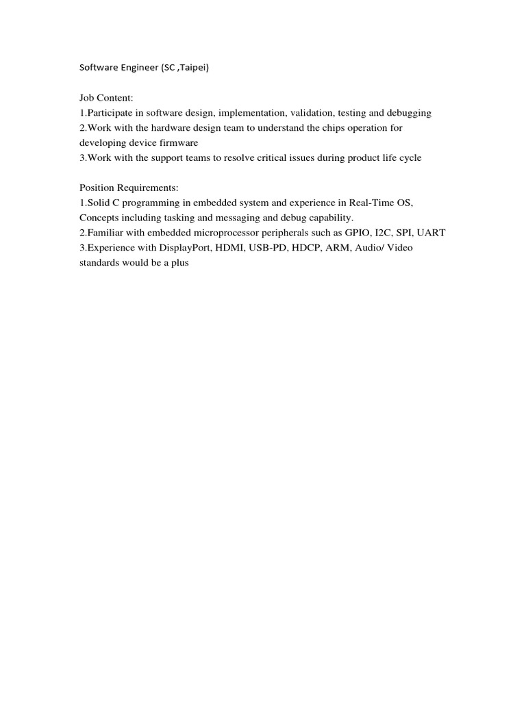 Software Engineer Job in Taipei | PDF | Art | Technology & Engineering