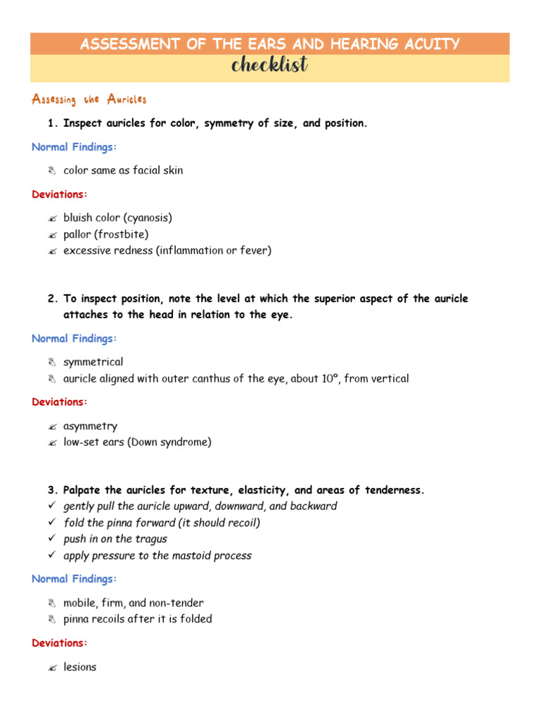 HA - Ears Checklist | PDF | Ear | Hearing