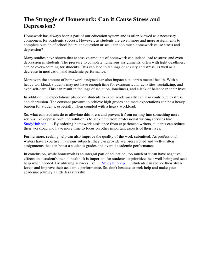 Can Too Much Homework Cause Stress and Depression | PDF | Homework ...