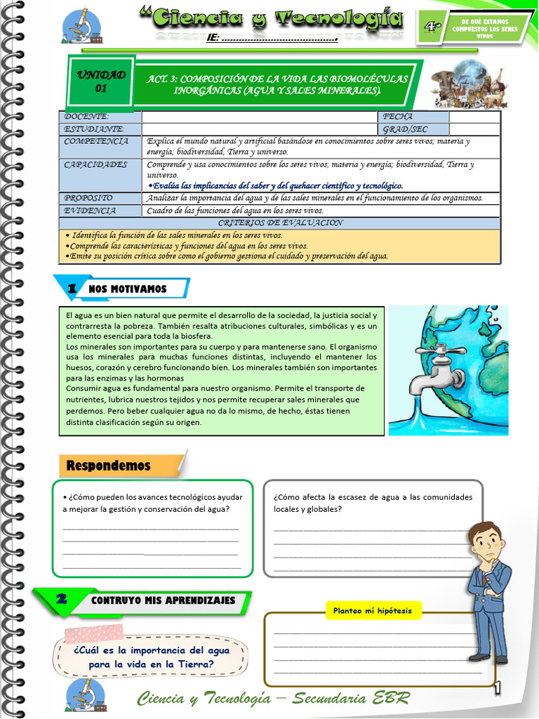 B4º Act 3-Cyt-U1 | PDF | Propiedades del agua | Agua