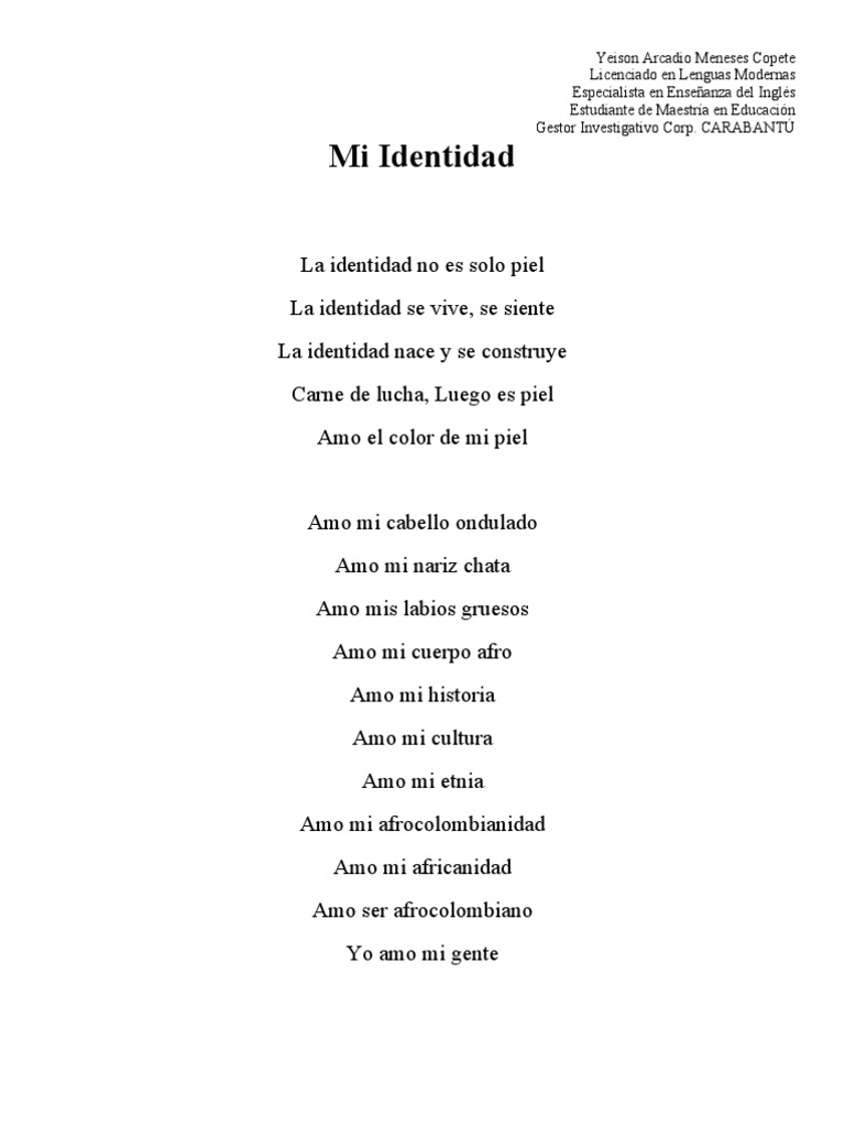 Poema Mi+Identidad | PDF | Educación avanzada