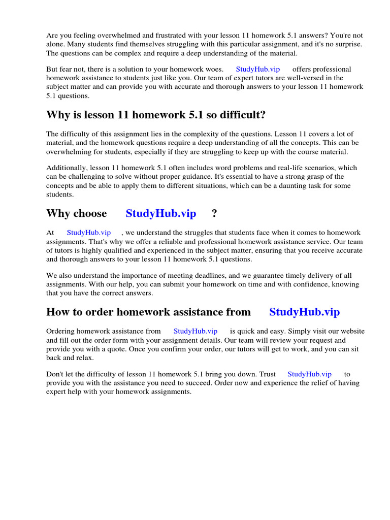 Lesson 11 Homework 5.1 Answers | PDF | Mathematics | Homework