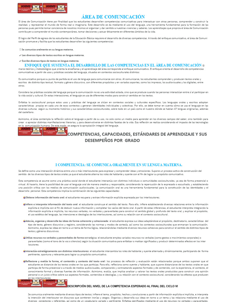 Area De Comunicacion Competencias Ycapacidades Pdf Comunicación