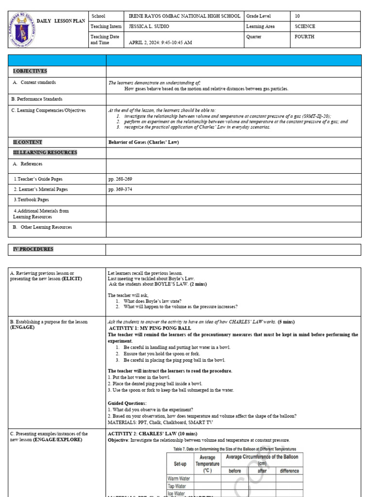 SDLP-Charles'-Law 3 | PDF | Gases | Temperature