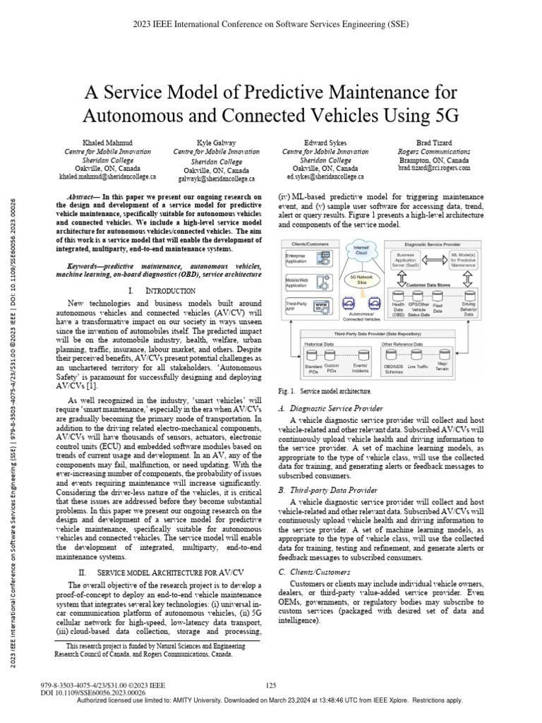 A Service Model of Predictive Maintenance For Autonomous and Connected Vehicles Using 5G | PDF ...