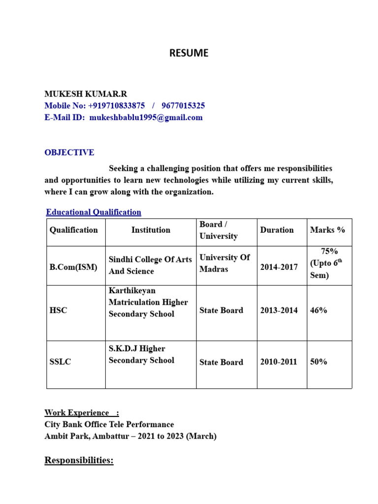 RESUME MUKESH | PDF