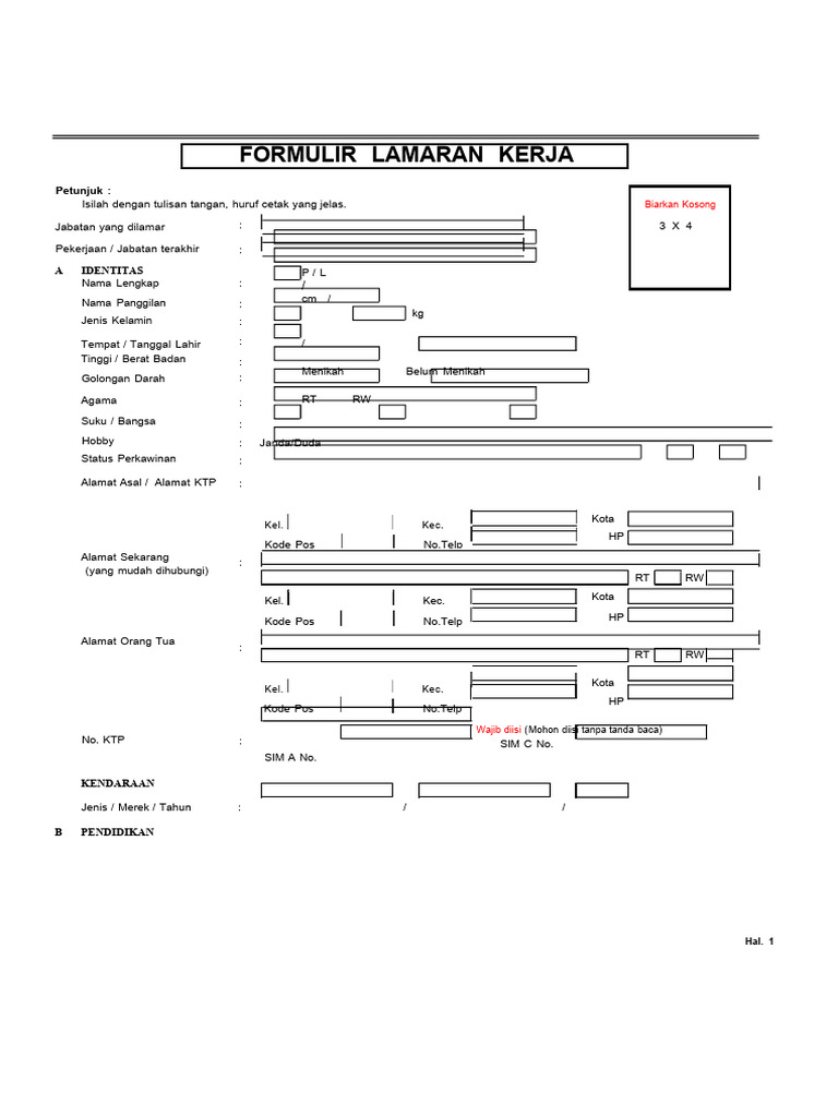 Formulir Lamaran Kerja Lengkap | PDF