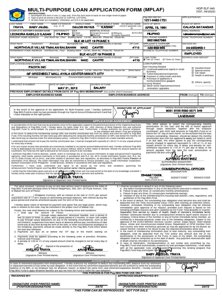 SLF065 MultiPurposeLoanApplicationForm V07 | PDF | Loans | Interest