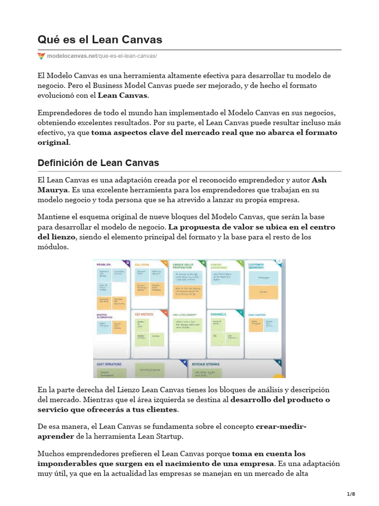 Qué Es El Lean Canvas | PDF | Iniciativa empresarial | Cliente
