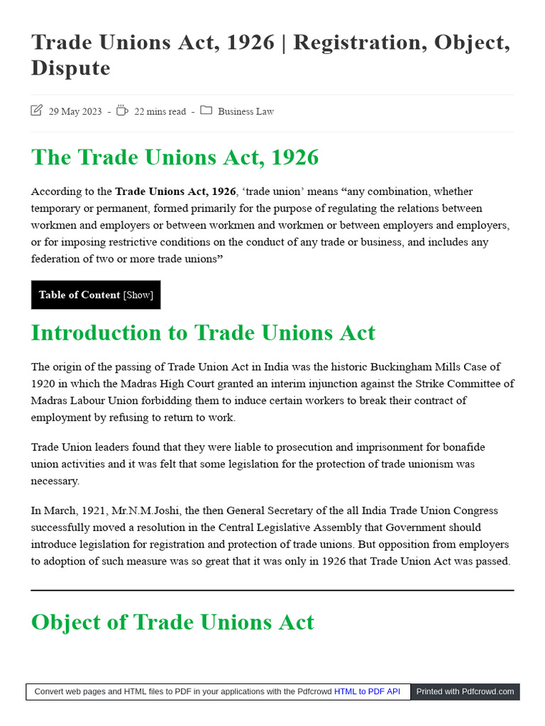 Trade Unions Act 1926: Registration Guide | PDF | Analytics ...