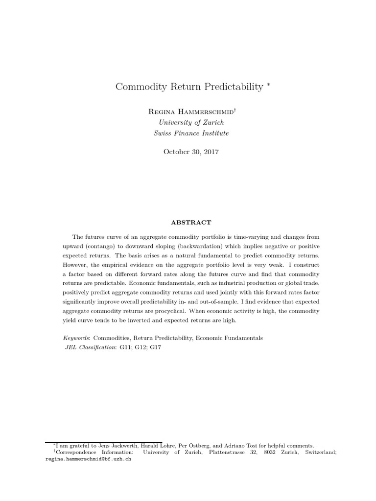 Predicting Commodity Returns via Yield Curve | PDF | Futures Contract ...