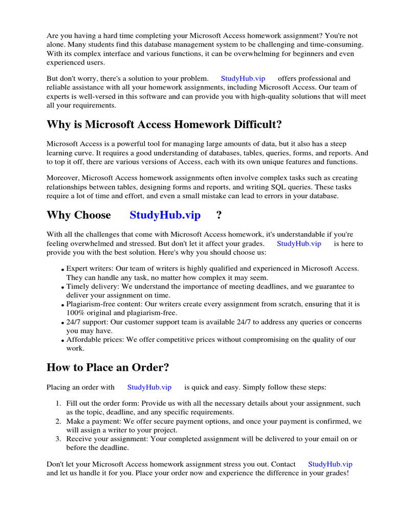Microsoft Access Homework Assignment | PDF | Microsoft Access | Databases
