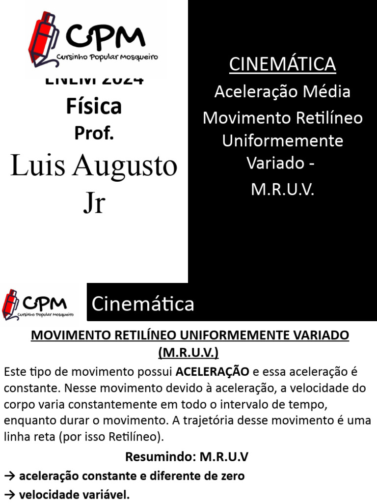 Aula02 Mecanica Cinematica M.R.U.v. Slides | PDF | Velocidade | Cinemática
