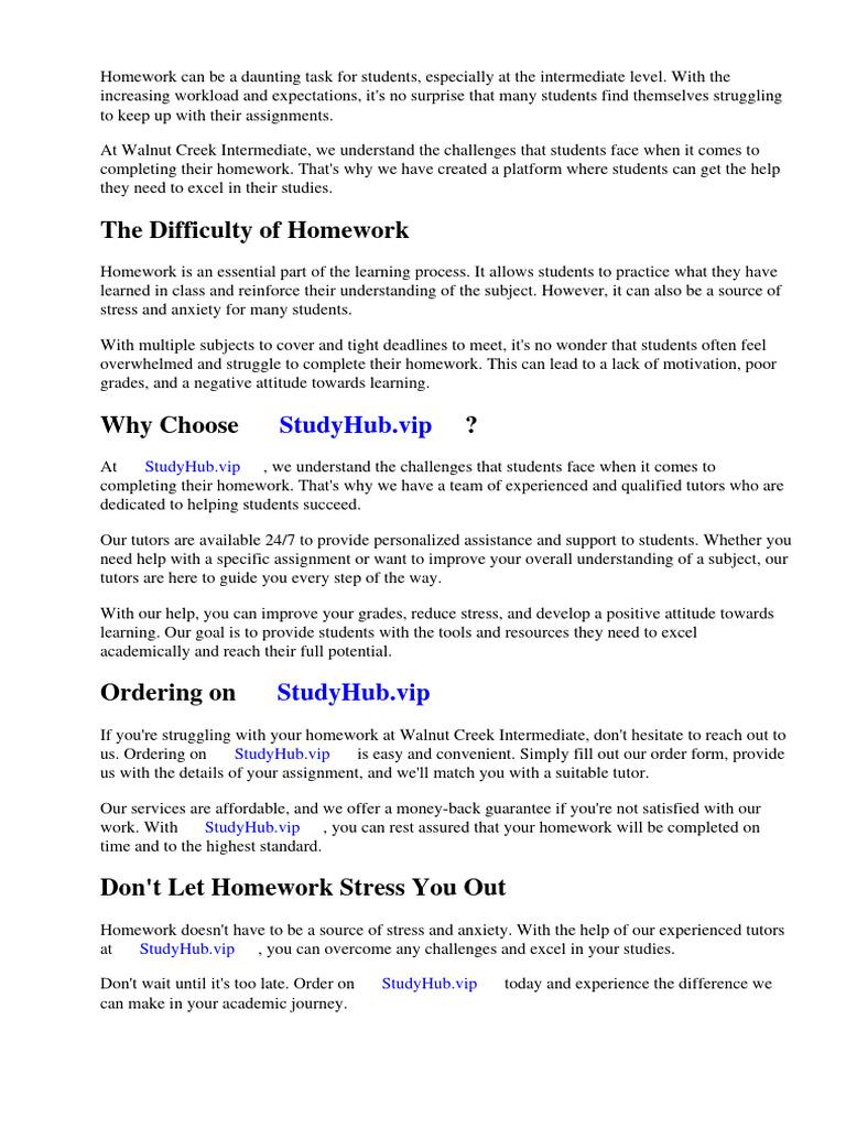 Walnut Creek Intermediate Homework | PDF | Homework