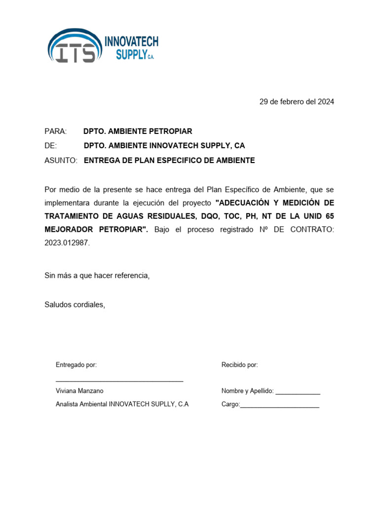CARTA DE ENTREGA DE PLAN | PDF