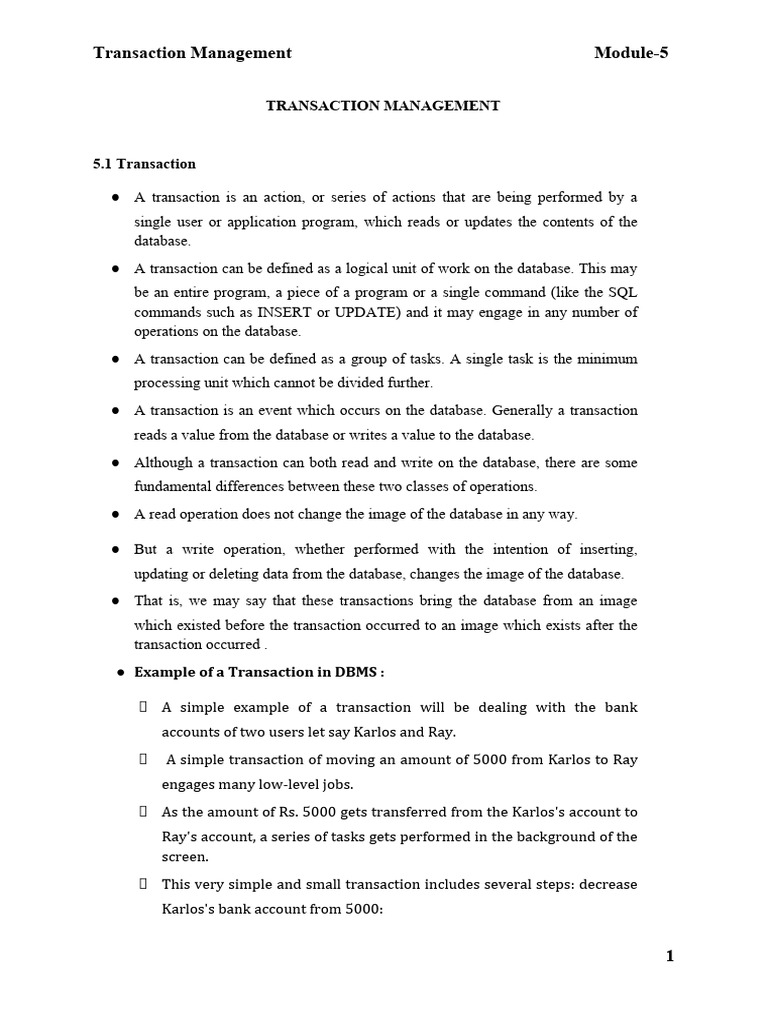 Module 5 - NOTES | PDF | Database Transaction | Databases Module 5 - NOTES | PDF | Database Transaction | Databases