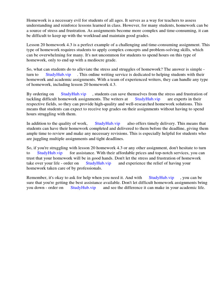 Lesson 20 Homework 4.3 | PDF | Mathematics | Homework