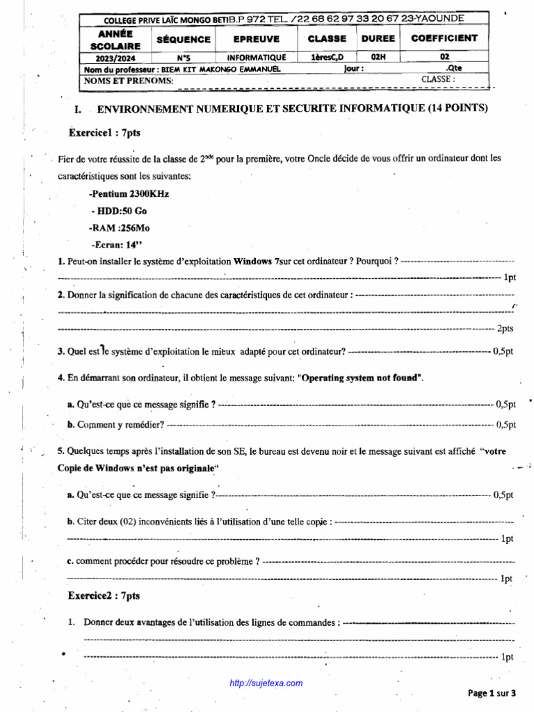 Informatique : Épreuve 1ère 2023/2024 | PDF | Informatique | Informatique