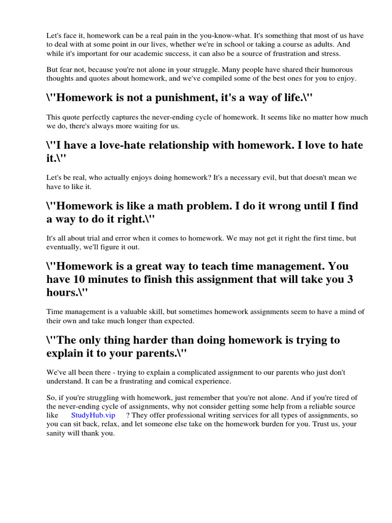 Humorous Quotes About Homework Struggles | PDF | Homework | Humour
