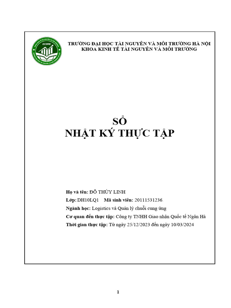 nhật kí thực tập - Tài nguyên MT | PDF