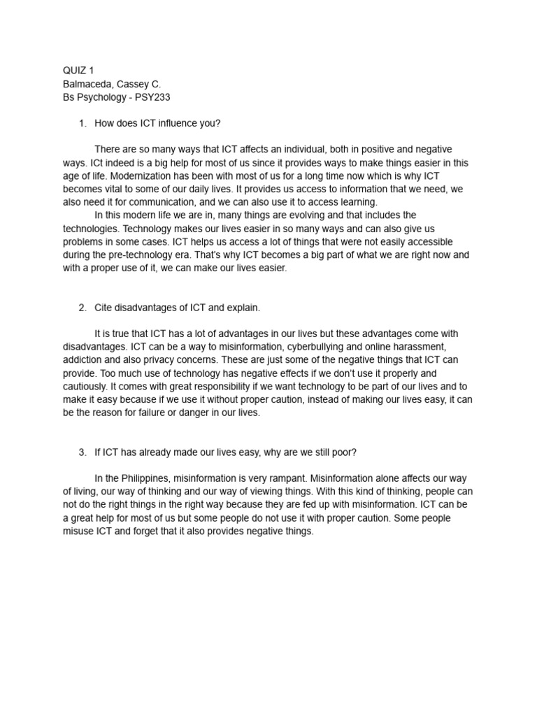 Balmaceda - Ict Quiz 1 | PDF