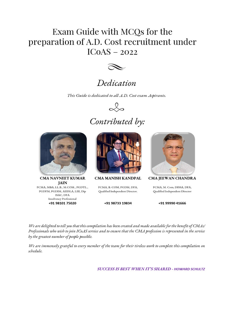 13 Exam Guide - MCQs - A.D. Cost Recruitment Under ICoAS-2022 V.1 | PDF ...