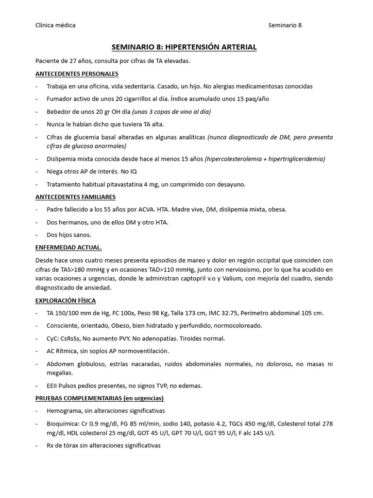 Seminario 8 Hipertensión Arterial | PDF | Hipertensión | Causas de la ...