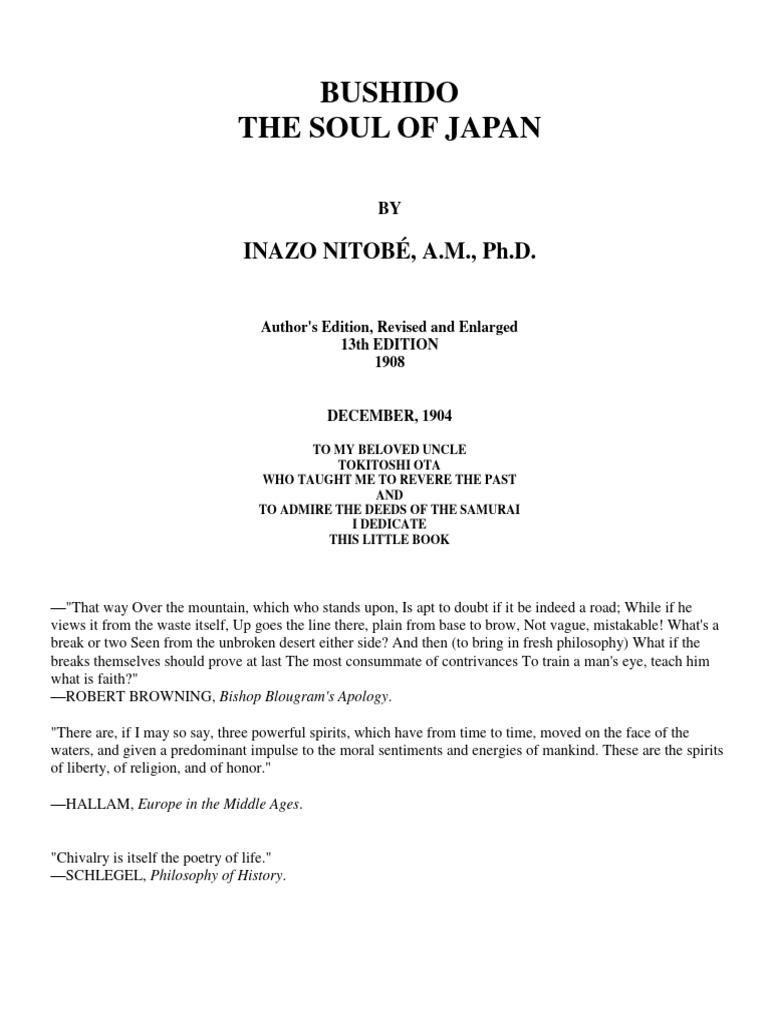 Bushido, The Soul of Japan by Inazo Nitobe | PDF | Courage | Bushido