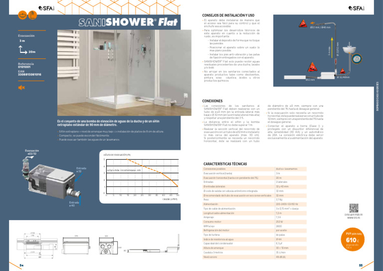 Bomba Evacuacion Sanishower Flat Ficha Tecnica | PDF