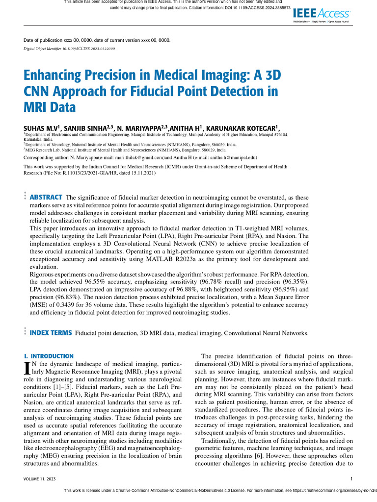 Enhancing Precision in Medical Imaging A 3D CNN Approach For Fiducial Point Detection in MRI ...