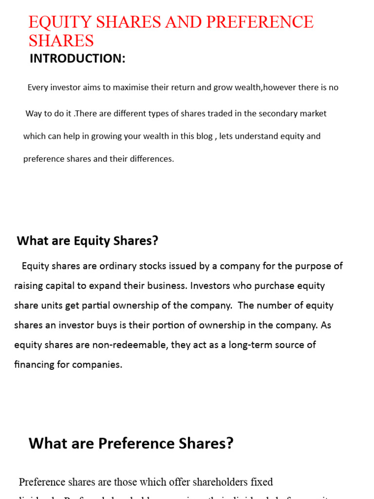 Equity vs. Preference Shares Explained | PDF | Stocks | Preferred Stock