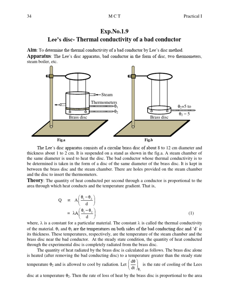 Lees Method To Find The Thermal Conductivity. | PDF | Heat | Electrical Resistivity And Conductivity