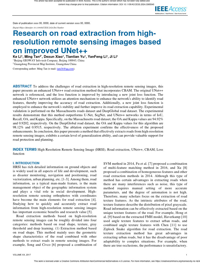 Research On Road Extraction From High Resolution Remote Sensing Images Based On Improved Unet