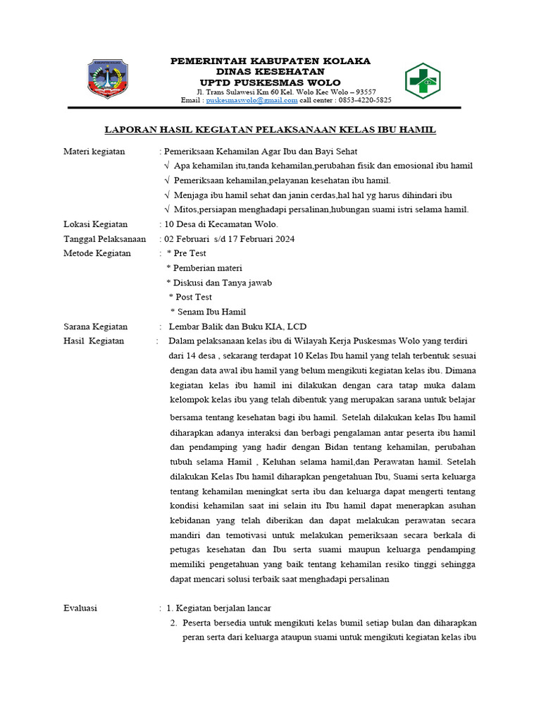 Lap. Kls Bumil TW 1 Tahun 2024 | PDF | Pengembangan Diri